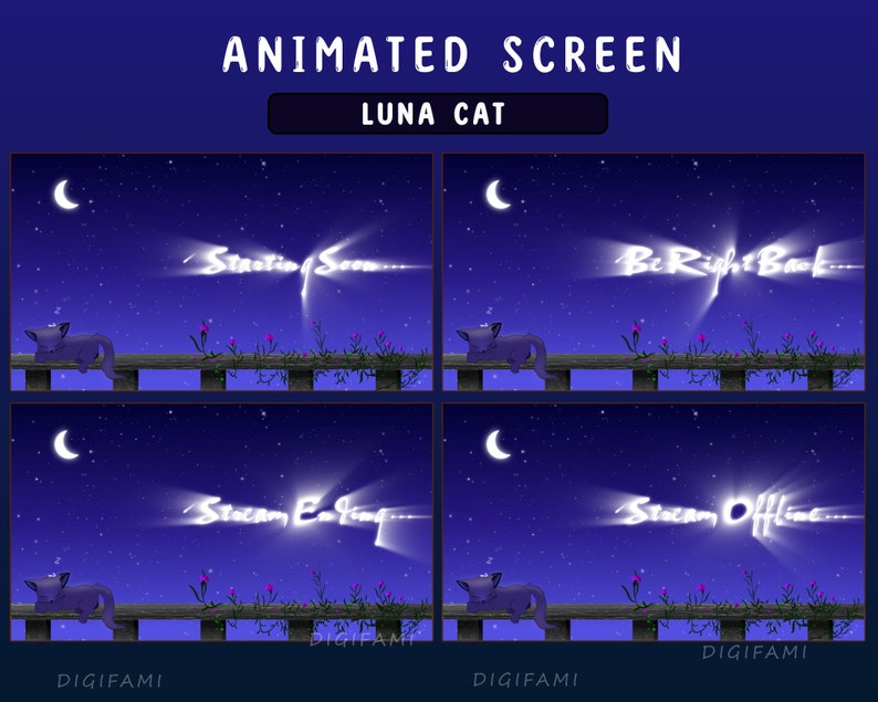 ANIMATED Sleeping Black Cat Twitch Stream Screen Overlays, Sleeping ...