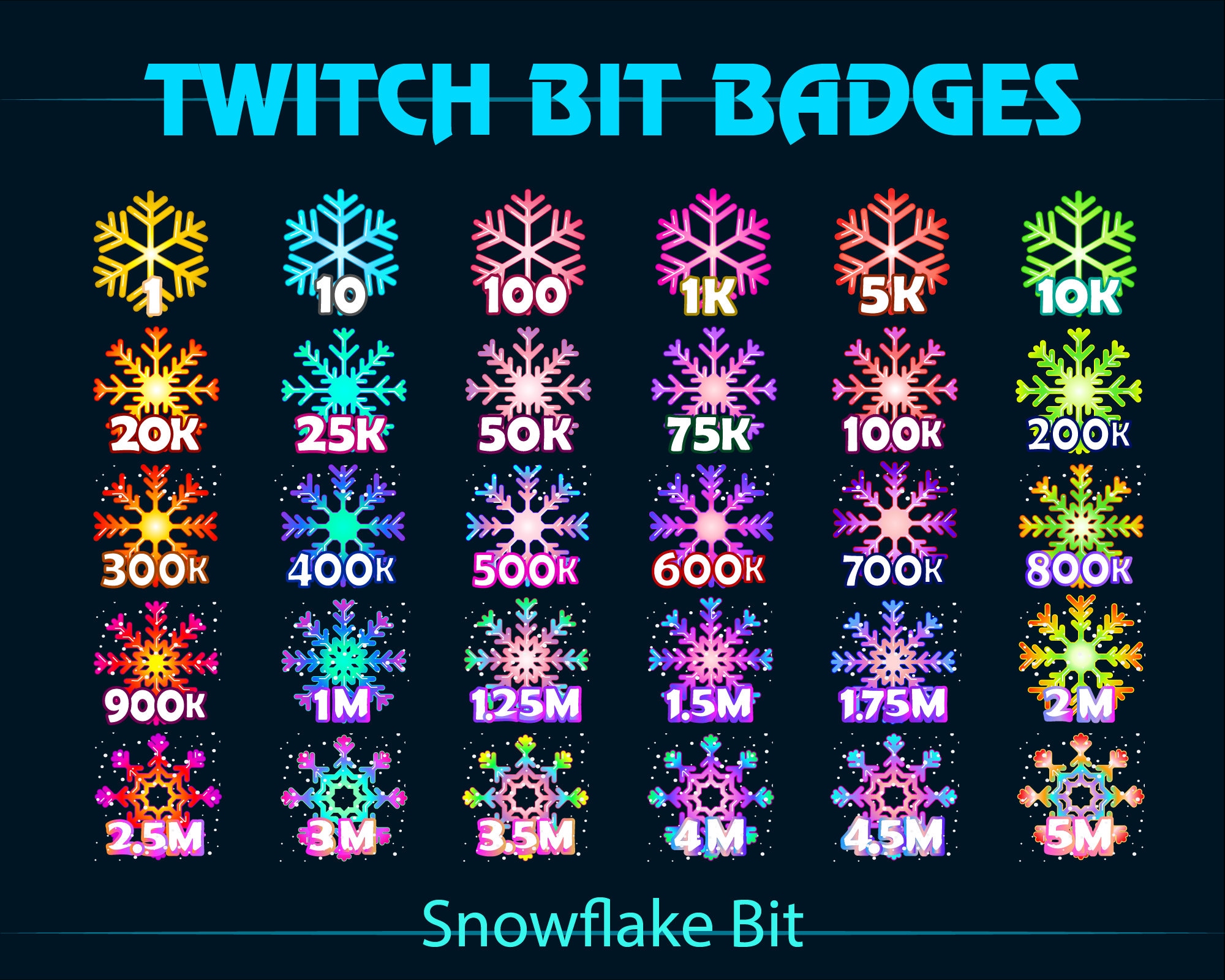 Neon Snowflake Twitch Bit Badges, Colorful Snowflake Twitch Bit Badges for Streamers, Discord ...