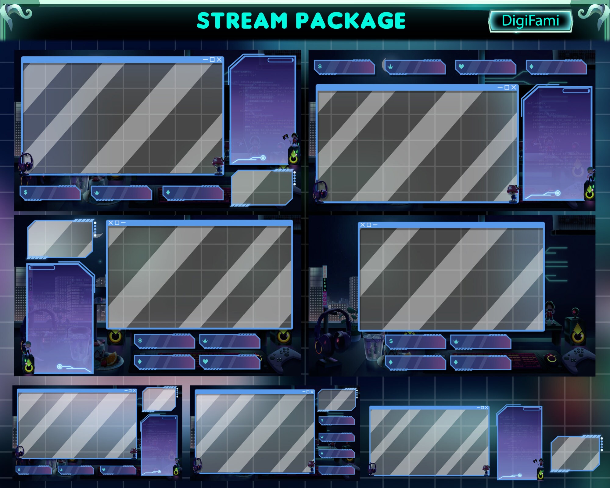 One Piece PC Room Stream Overlays Package, Luffy PC Desk Twitch ...