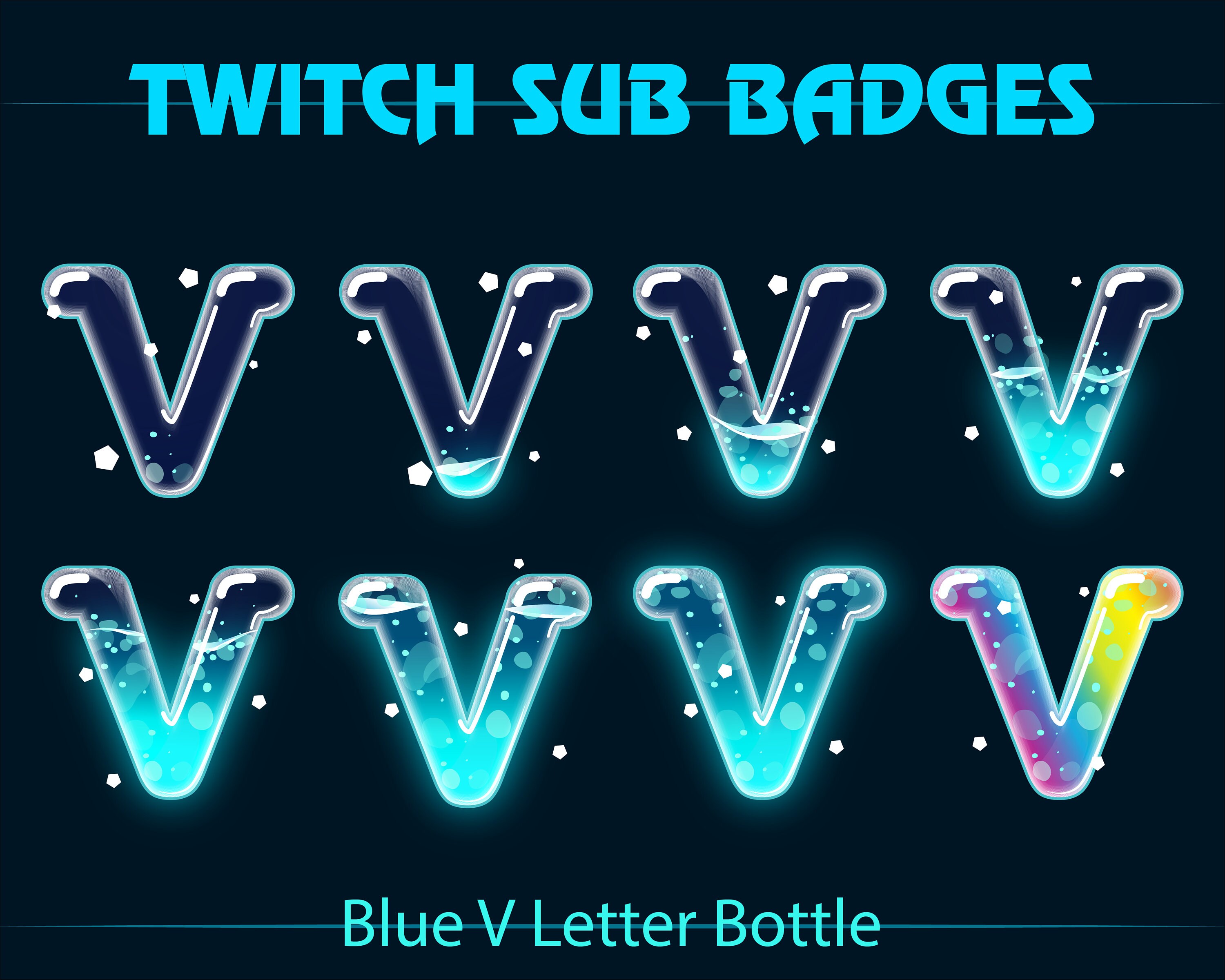 Blue Letter V Bottle Twitch Sub Badge, Blue Liquid Letter V Twitch Sub ...