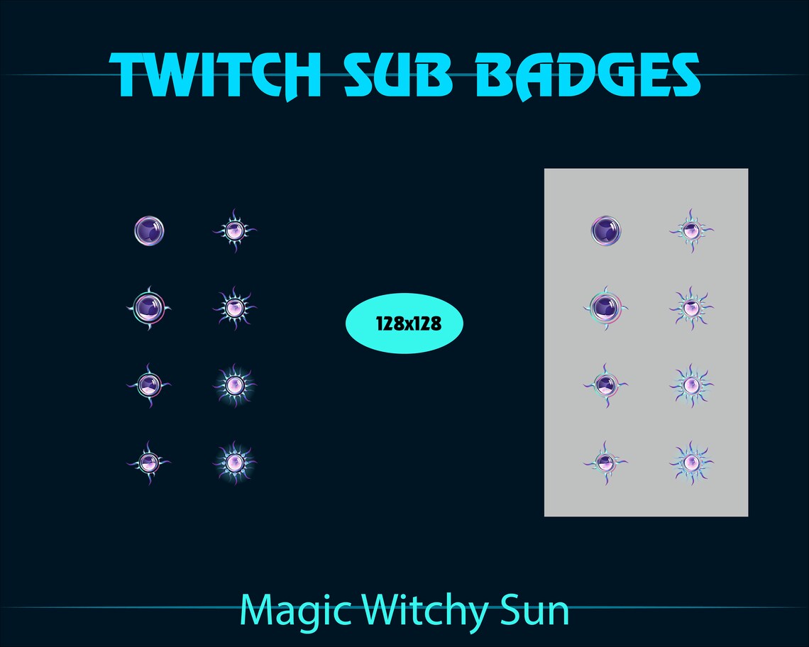 Magic Sun Twitch Sub Badges, Witchy Sun Twitch Sub Badges, Kawaii Sun ...