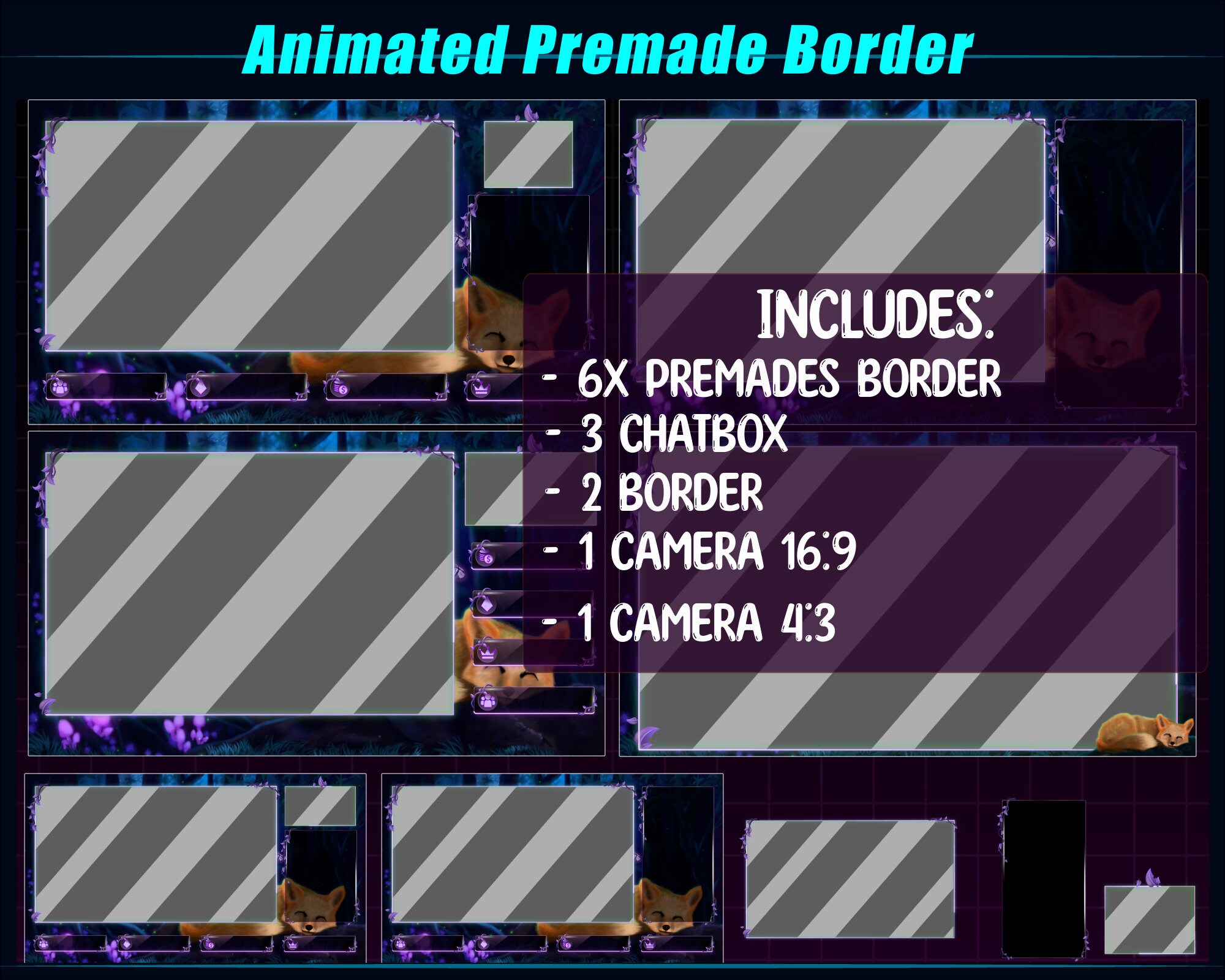 ANIMATED Fox in Forest Twitch Stream Package, Magic Forest Fox Animated ...