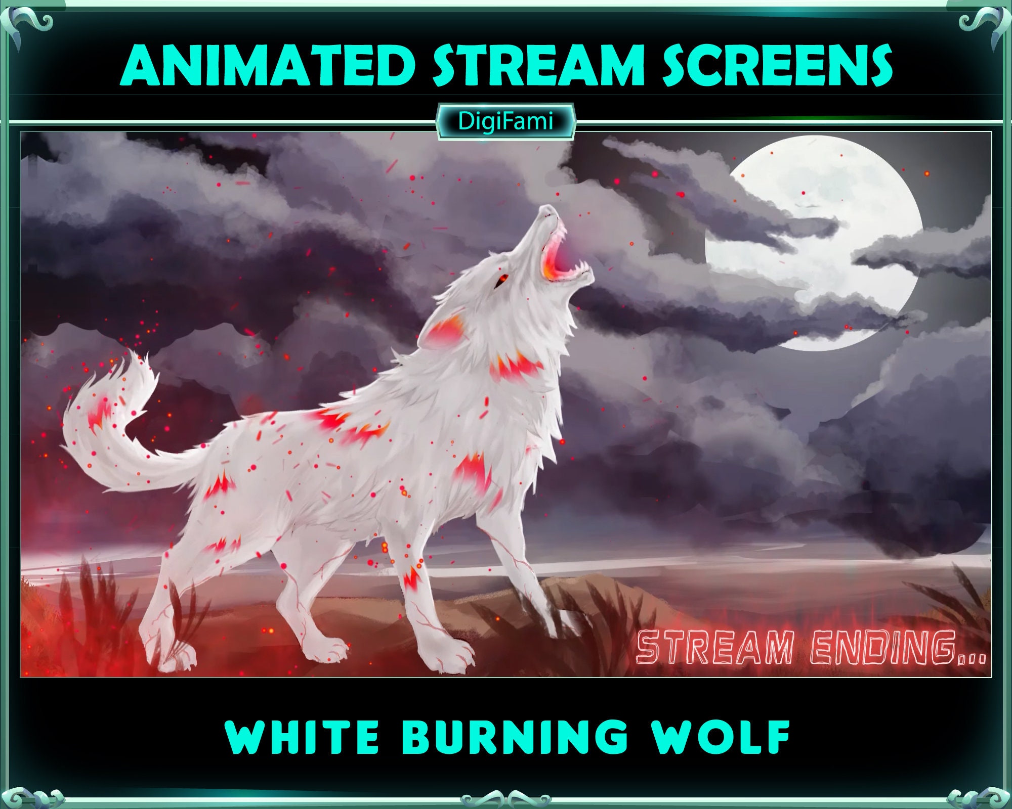 White Fire Wolf Animated Stream Overlays, Burning White Wolf Twitch ...