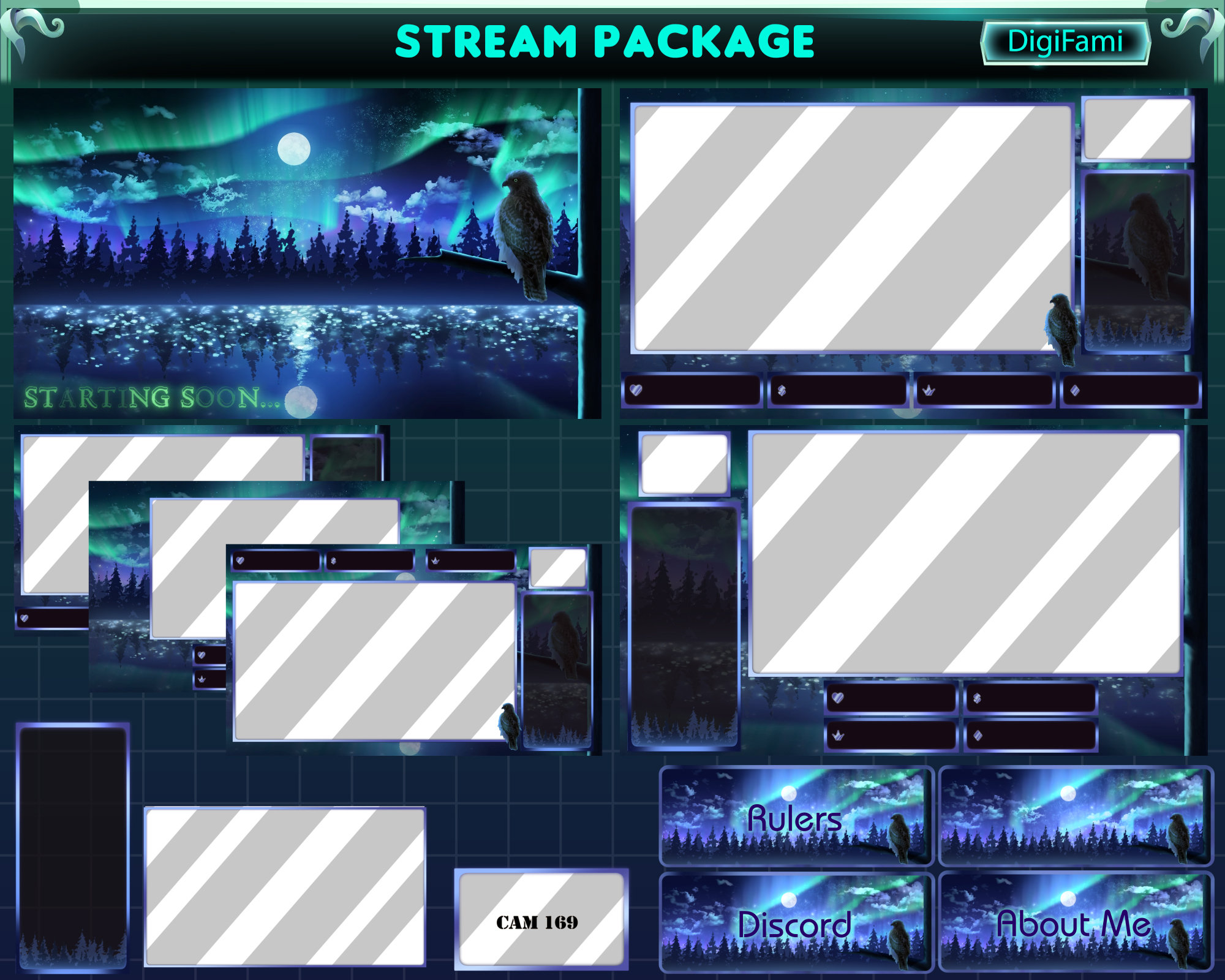 Animated Twitch Overlay Package Hawk in Light Forest, Animated Stream ...