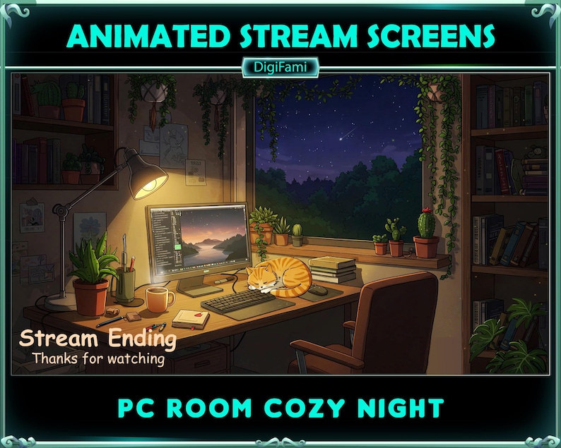 Animated Twitch Overlays Cozy Plant PC Room, Cozy PC Room Animated ...