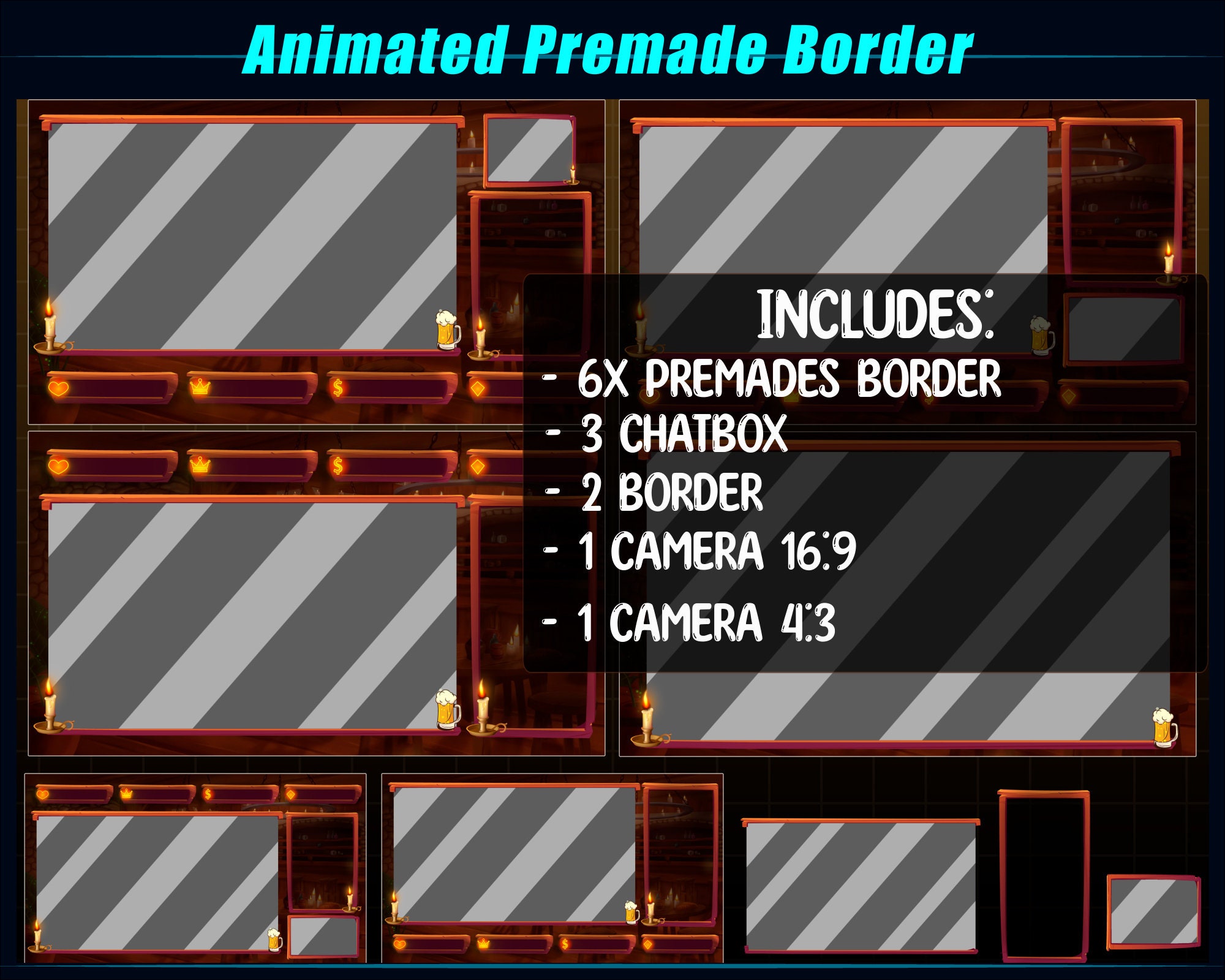 Animated Twitch Overlay Package Warm Tavern / Cozy Pub Bar Stream ...