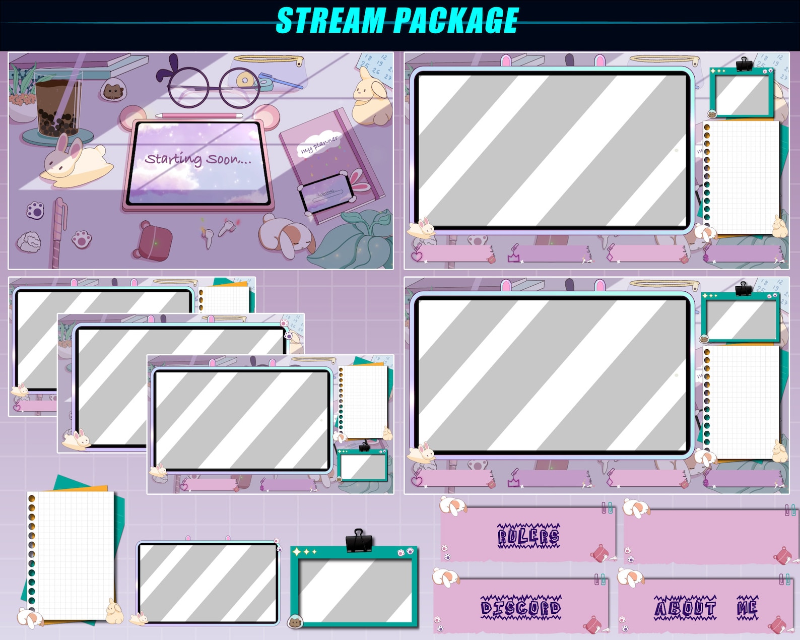 Animated Twitch Stream Overlays Package Lofi iPad Desk, Lofi Working ...