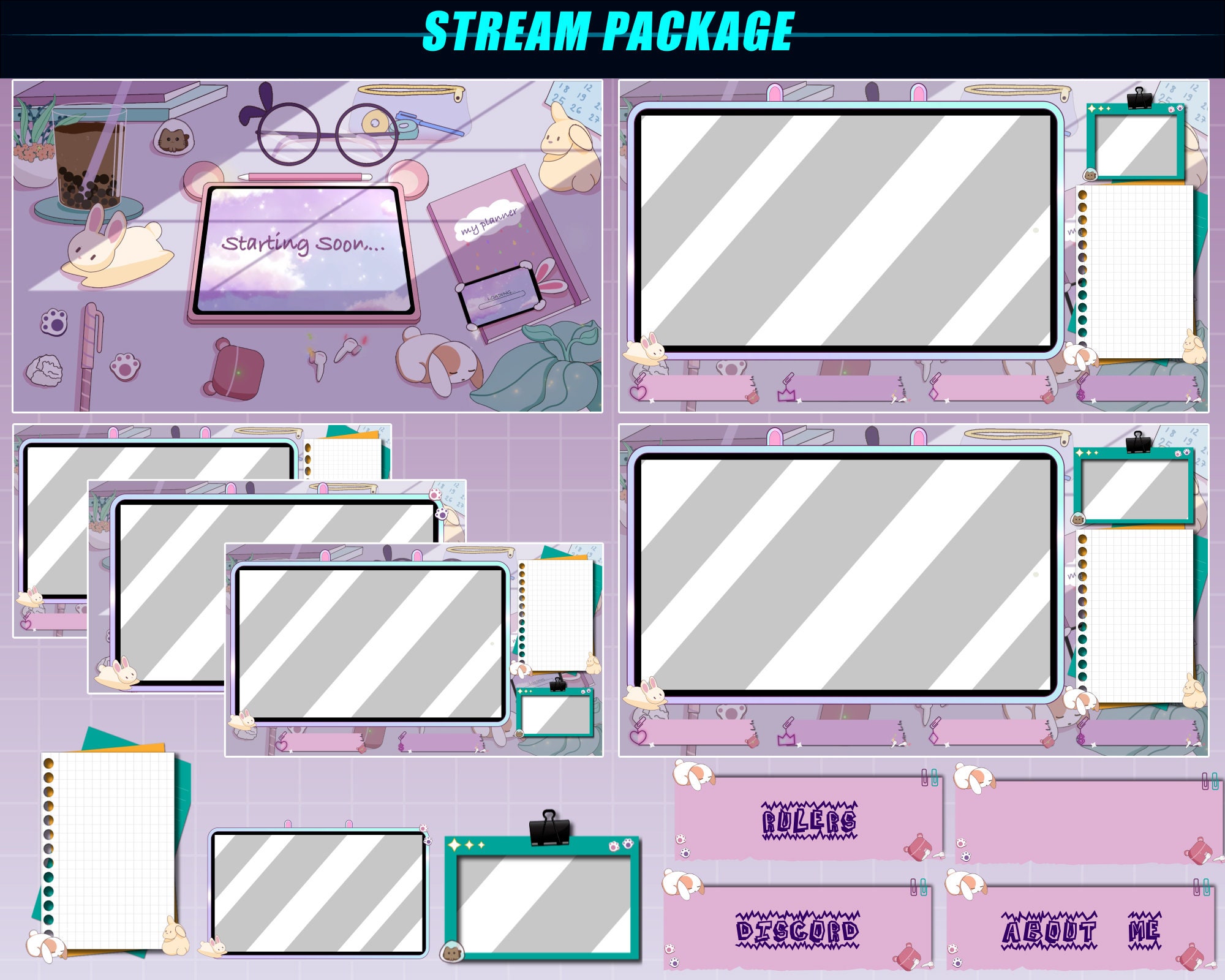 Animated Twitch Stream Overlays Package Lofi iPad Desk, Lofi Working ...