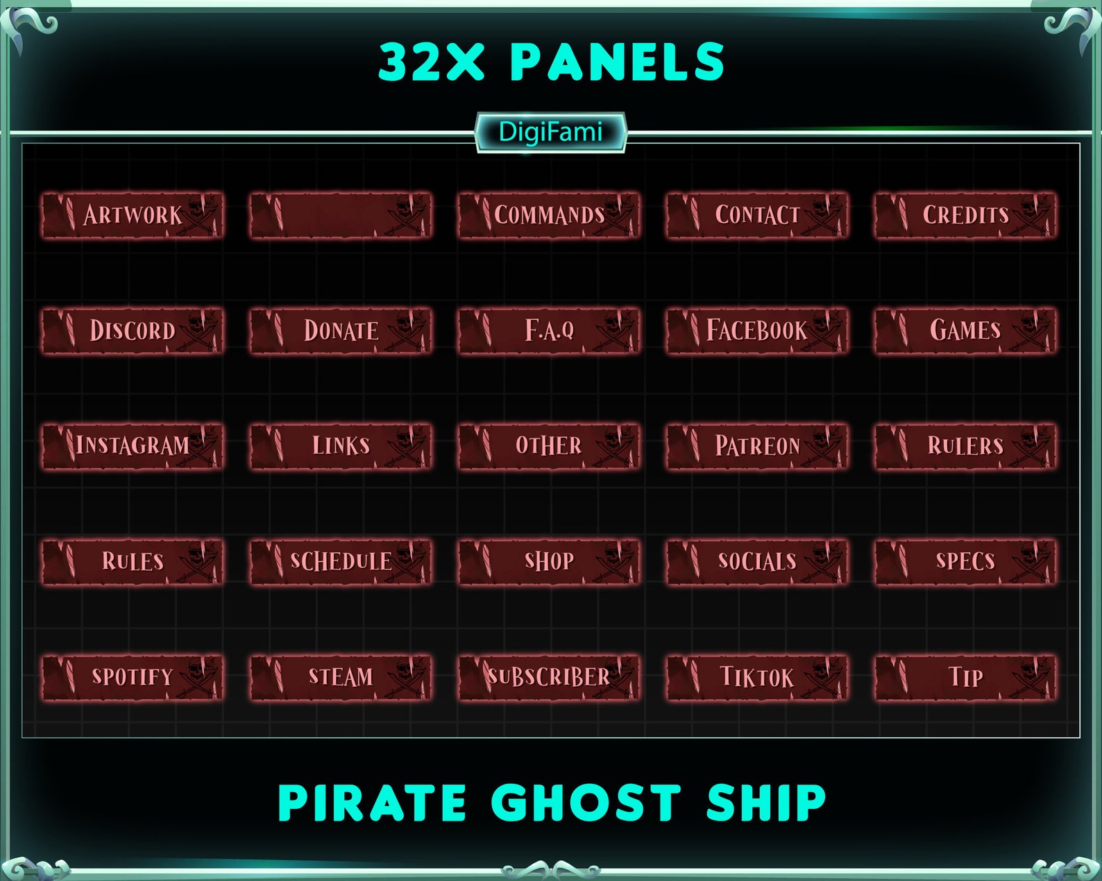RED Ghost Pirate Ship Animated Twitch Overlay Package, Blood Pirate ...