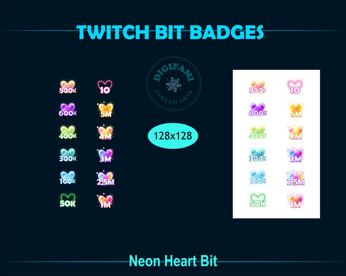Neon Crystal Heart Twitch Bit Badges, Neon Heart Twitch Bit Badges ...