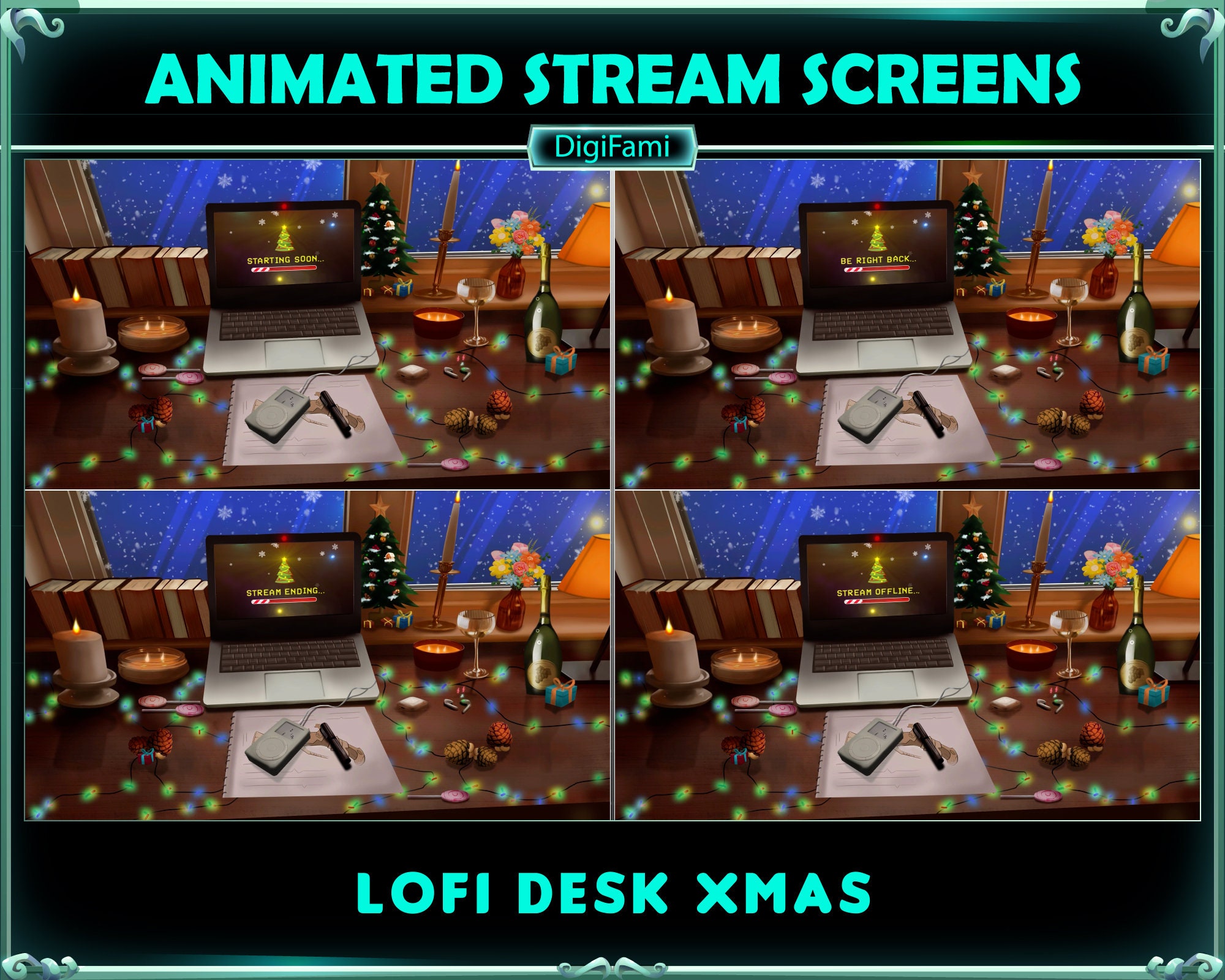 Xmas PC Room Window Animated Stream Overlays, Christmas Working Desk ...