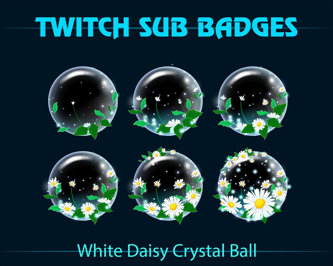 Magic Daisy Ball Twitch Sub Bit Badges, White Daisy Flower Twitch Sub ...
