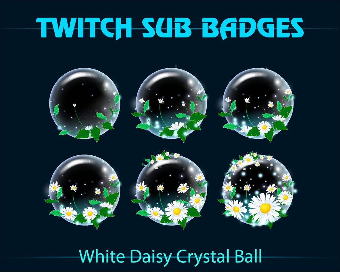 Magic Daisy Ball Twitch Sub Bit Badges, White Daisy Flower Twitch Sub ...