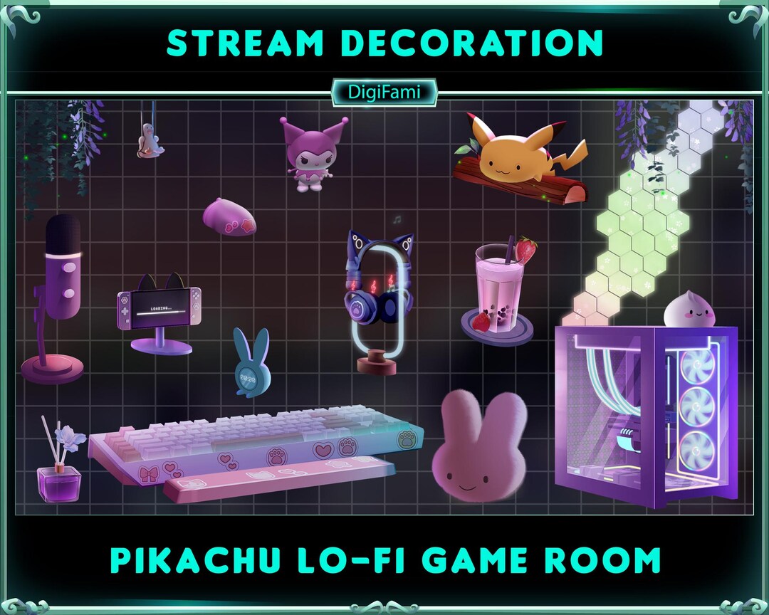 Animated Twitch Stream Decoration Cute PC Room Stuffs, Cute Pikachu ...