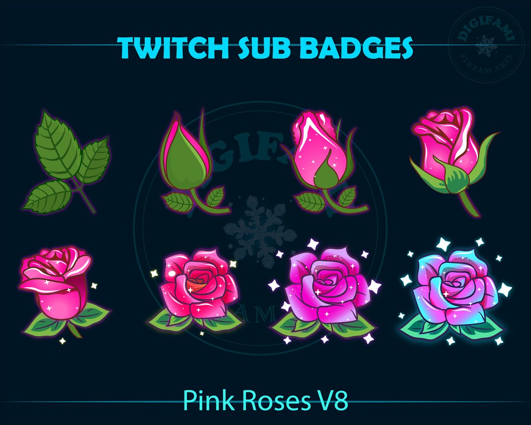8 PINK Roses Twitch Sub Bit Badges, 8 Pretty Pink Roses Twitch Sub ...