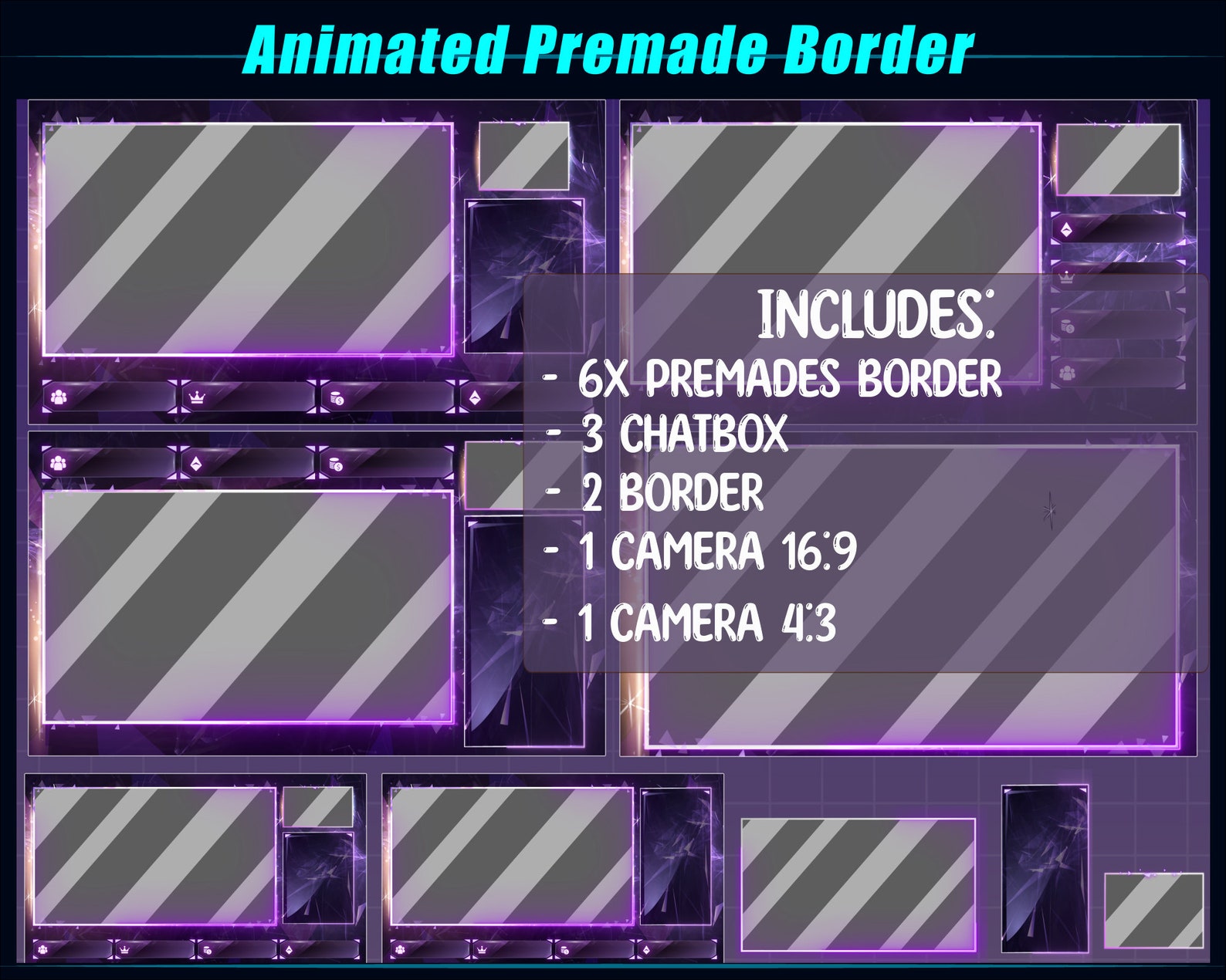 Broken Glass Animated Twitch Stream Overlay Package, Minimalist Purple ...