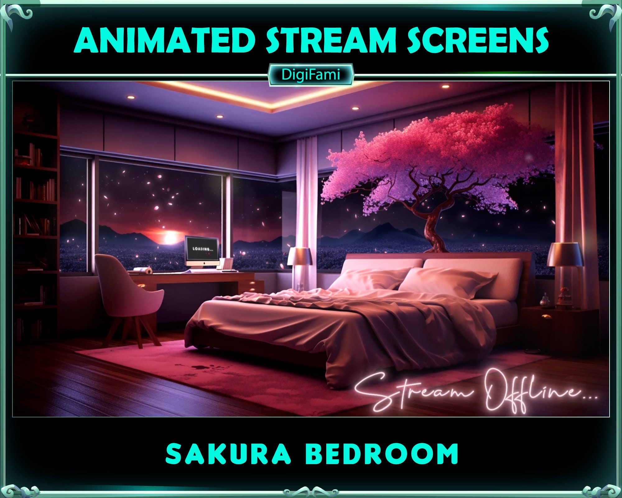 ANIMATED Twitch Stream Overlays Cozy Sakura Bedroom, Cozy Sakura PC ...