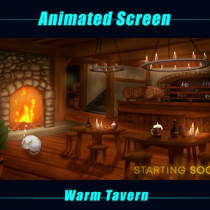 Animated Twitch Overlay Package Warm Tavern / Sleeping White Cat / Cozy ...