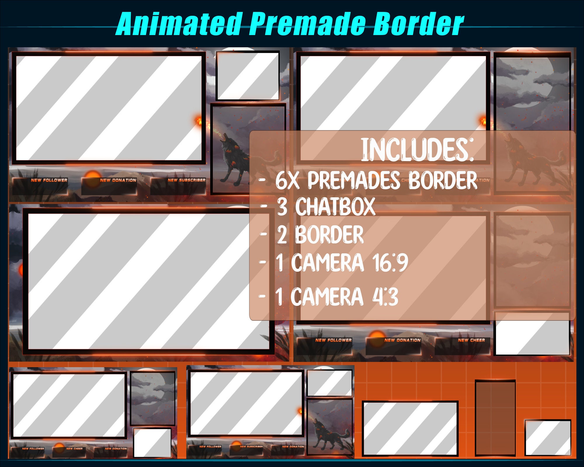 ANIMATED Twitch Fire Wolf Stream Overlay Package / Burning Wolf Twitch ...