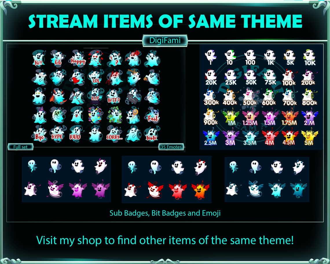 Blue Halloween Ghost Twitch Sub Badge, Cyan Cute Devil Ghost Twitch Sub ...