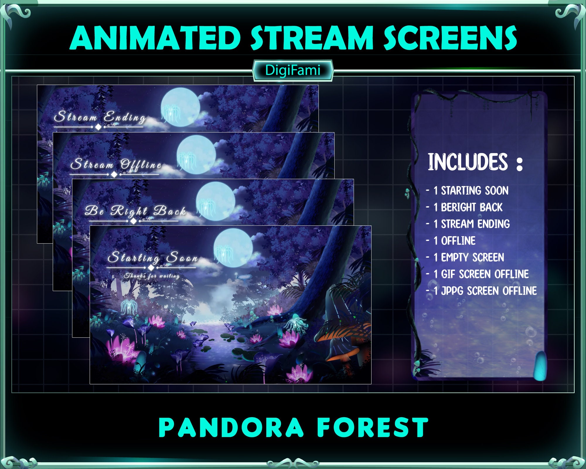 Dreamy Forest ANIMATED Stream Overlays Package, Witchy Pandora Forest ...