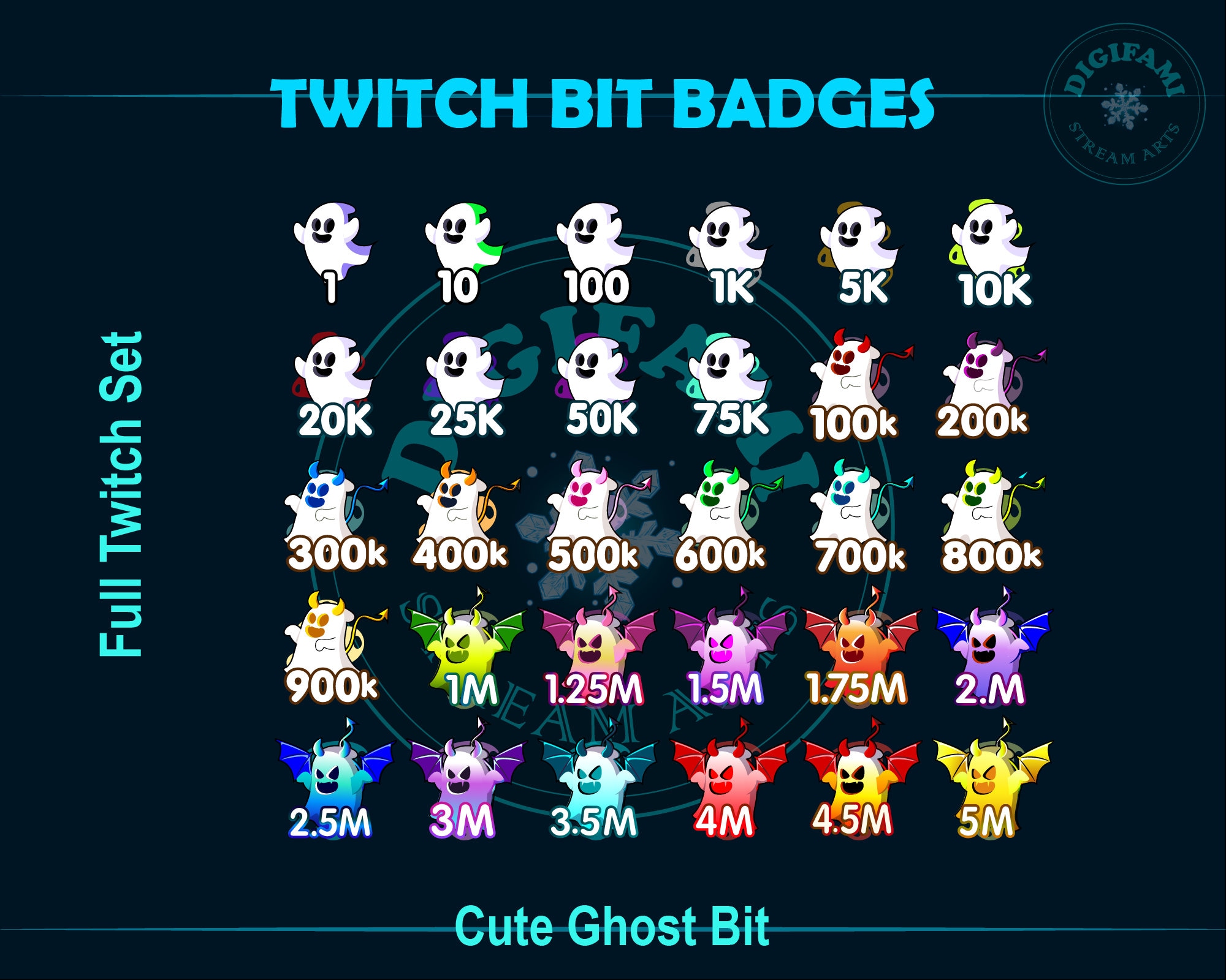 White Halloween Ghost Twitch Bit Badges, Cute Devil Ghost Twitch Bit ...