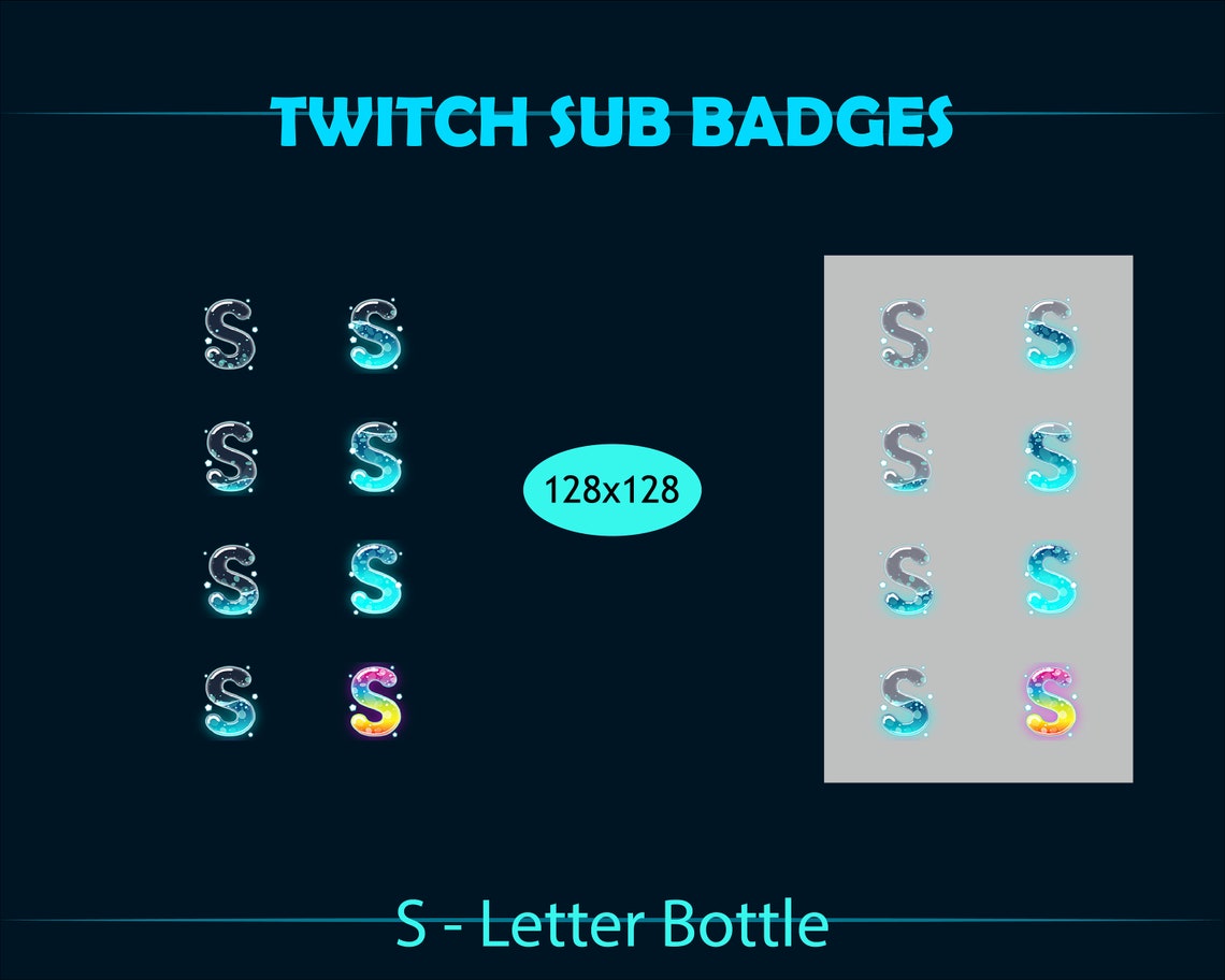 Letter S Twitch Sub Badges, Liquid Letter S Bottle Twitch Sub Badges ...