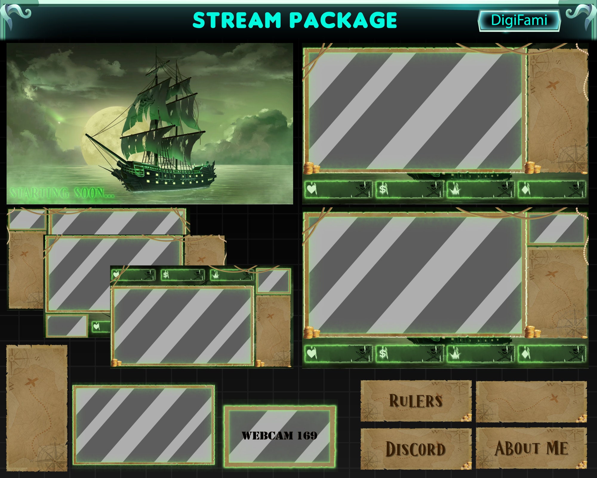 Ghost Pirate Ship Animated Twitch Overlay Package, Pirate Ghost Ship ...