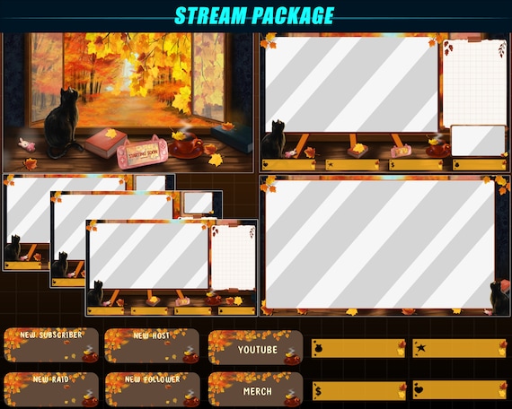 Animated Twitch Overlay Package Cat by Fall Window Animated - Etsy