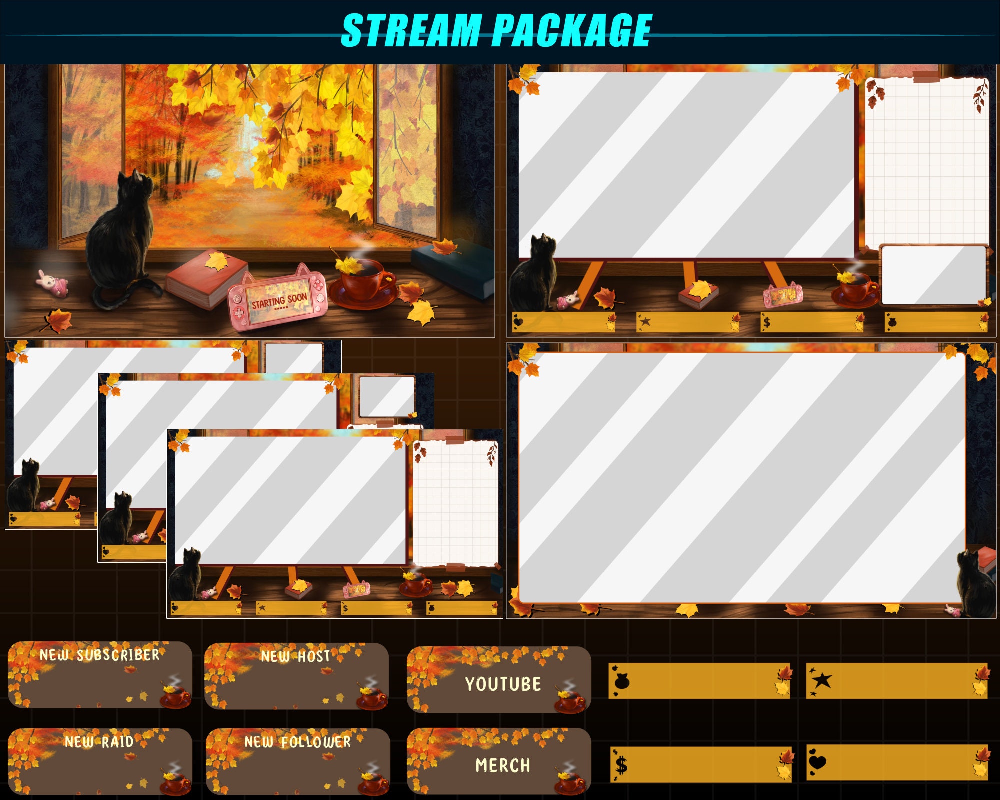 Animated Twitch Overlay Package Cat by Fall Window Animated - Etsy