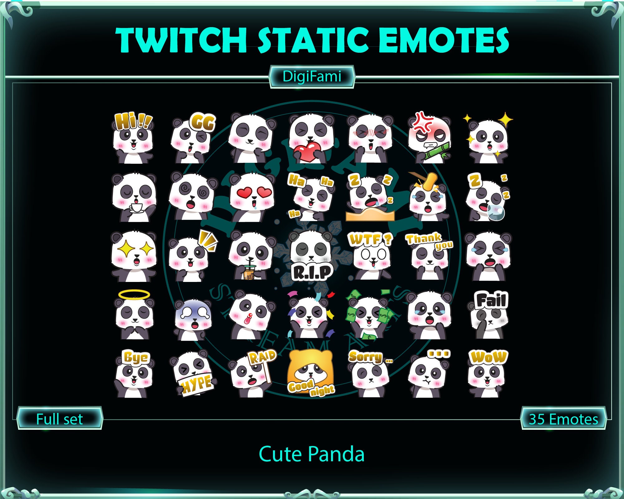 35 Cute Chibi Panda Twitch Emotes, Cute Panda Bear Static Stream Chat ...