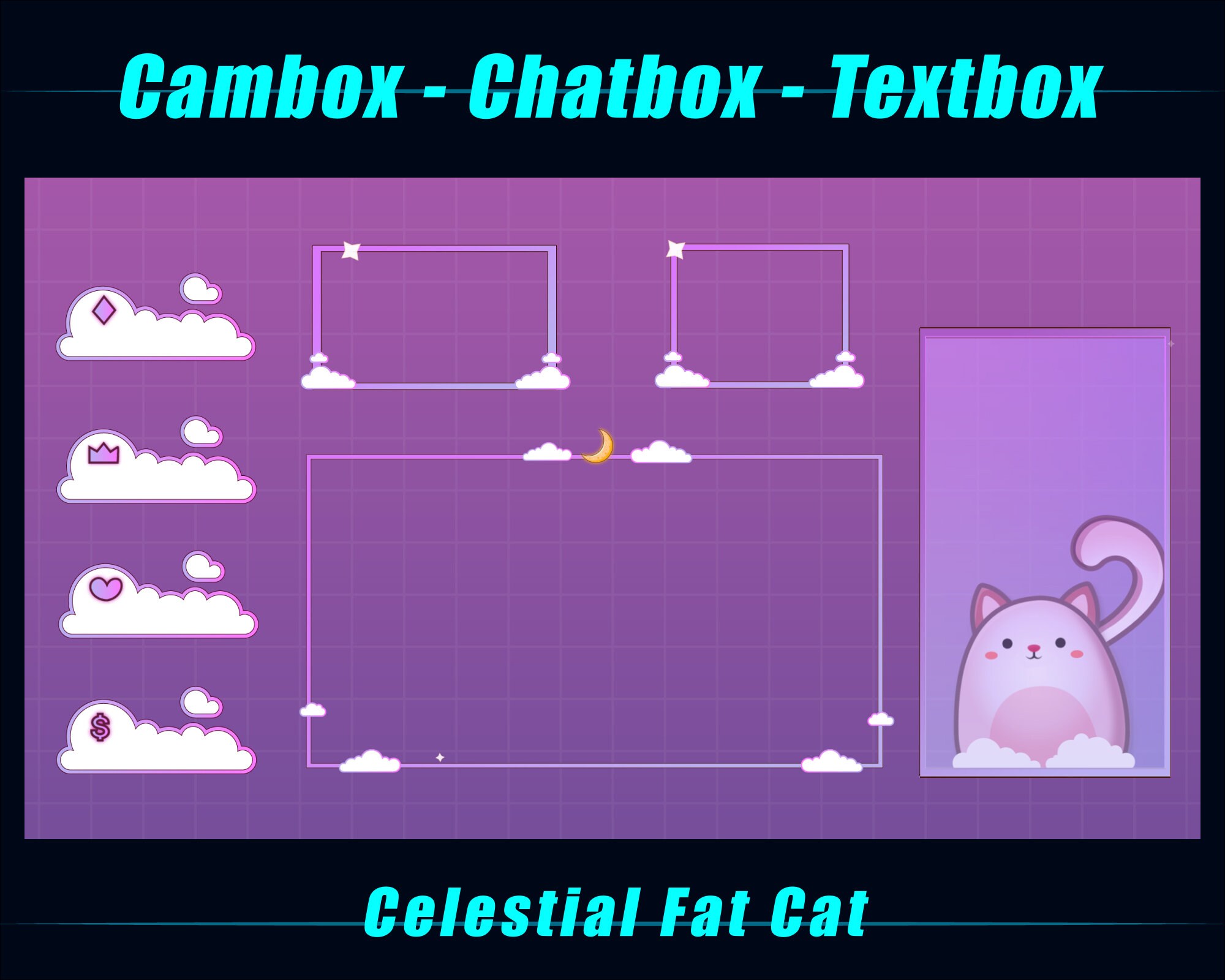 Animated Stream Package Celestial Cute Cat, Cute Fat Cat on Moon Twitch ...