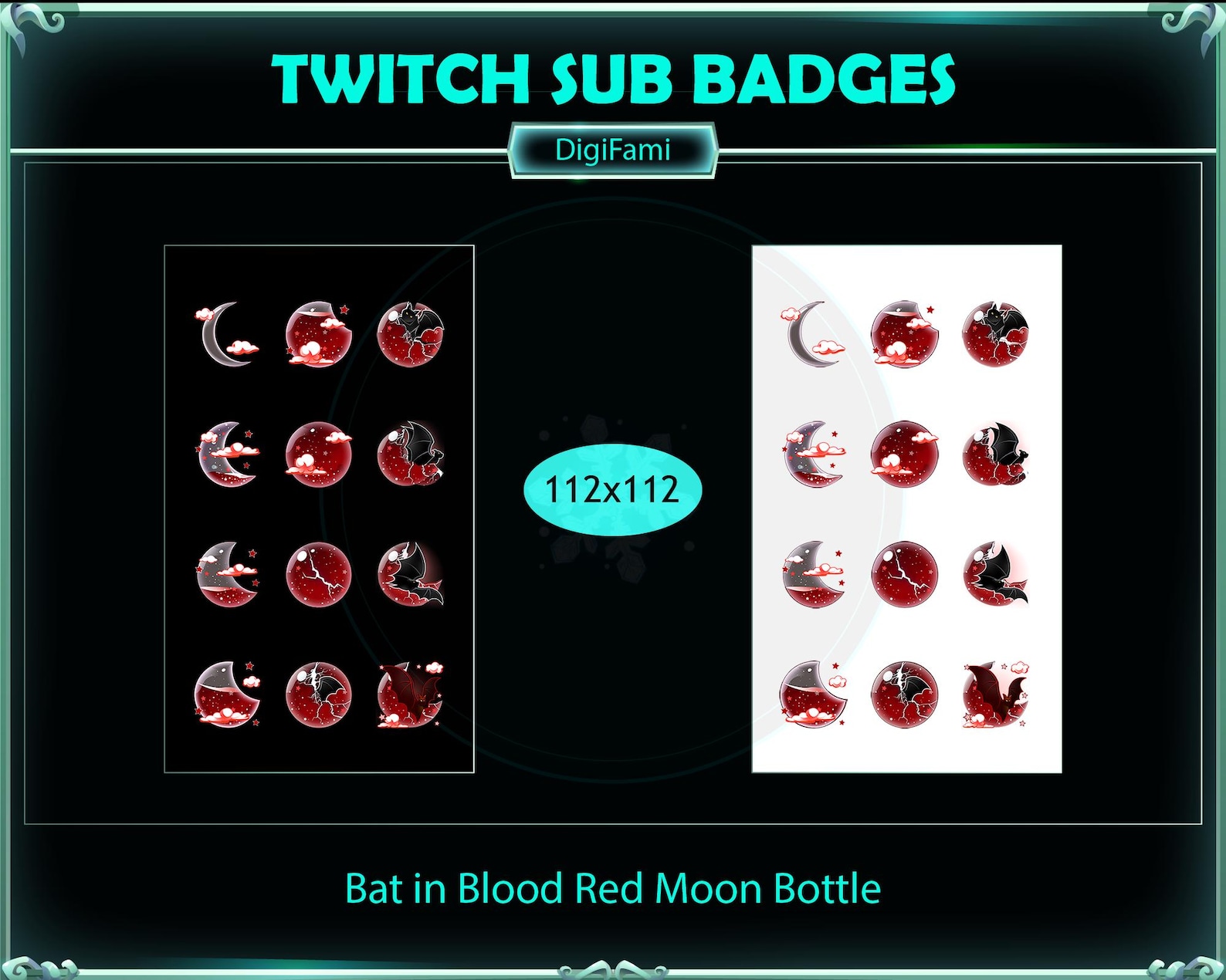 Dark Red Liquid Moon Black Bat Twitch Sub Badges, Blood Moon Bottle ...