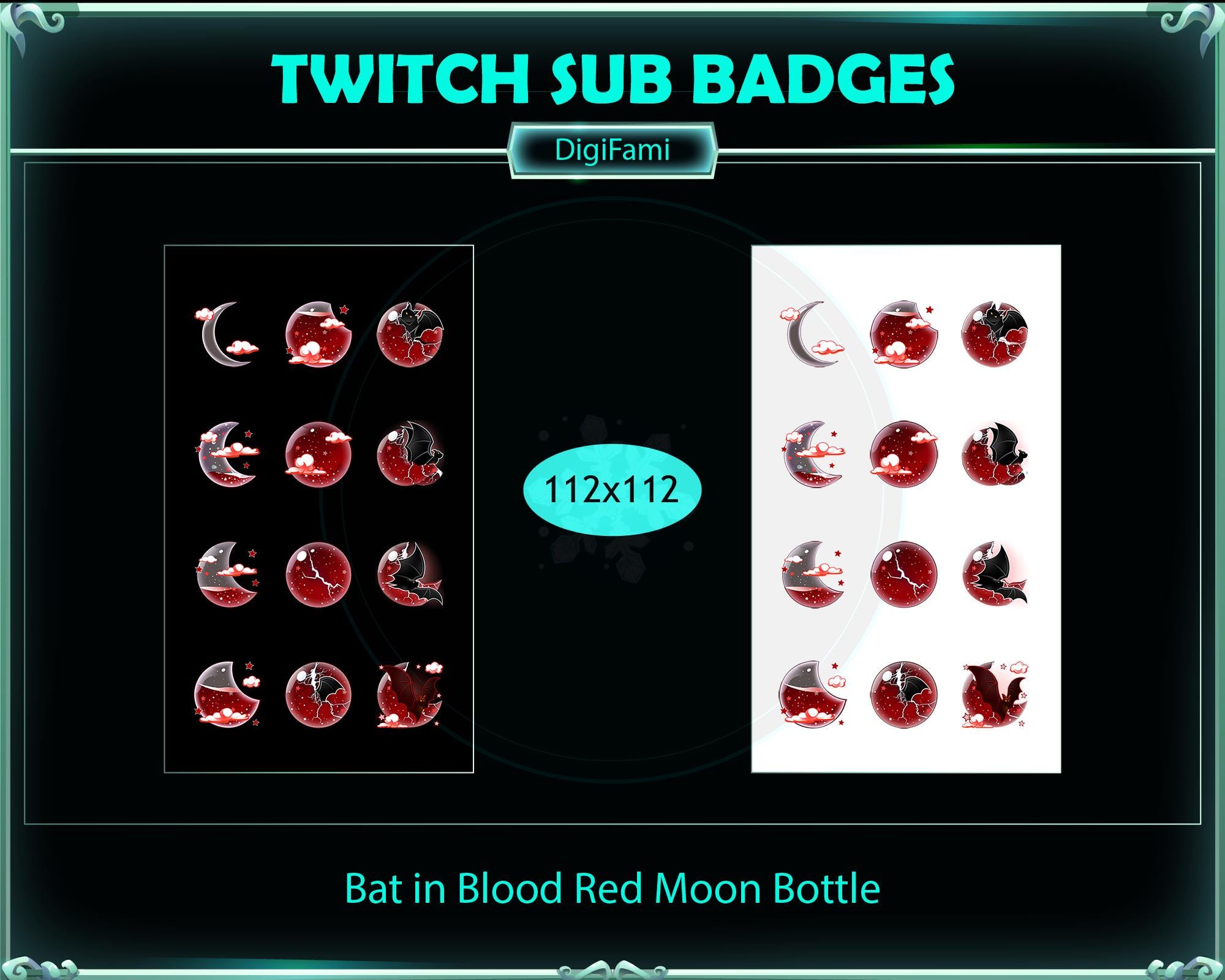 Dark Red Liquid Moon Black Bat Twitch Sub Badges, Blood Moon Bottle ...