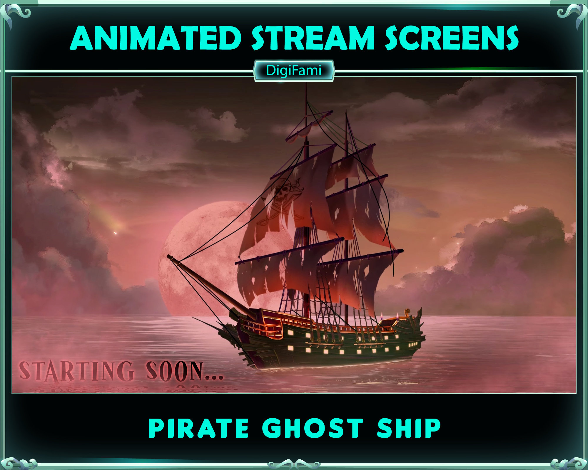 RED Ghost Pirate Ship Animated Twitch Overlay Package, Blood Pirate ...