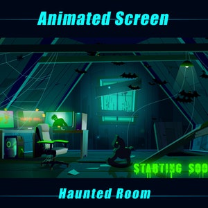 Halloween Neon Haunted PC Room Animated Stream Scenes, NEON Horror Dark ...