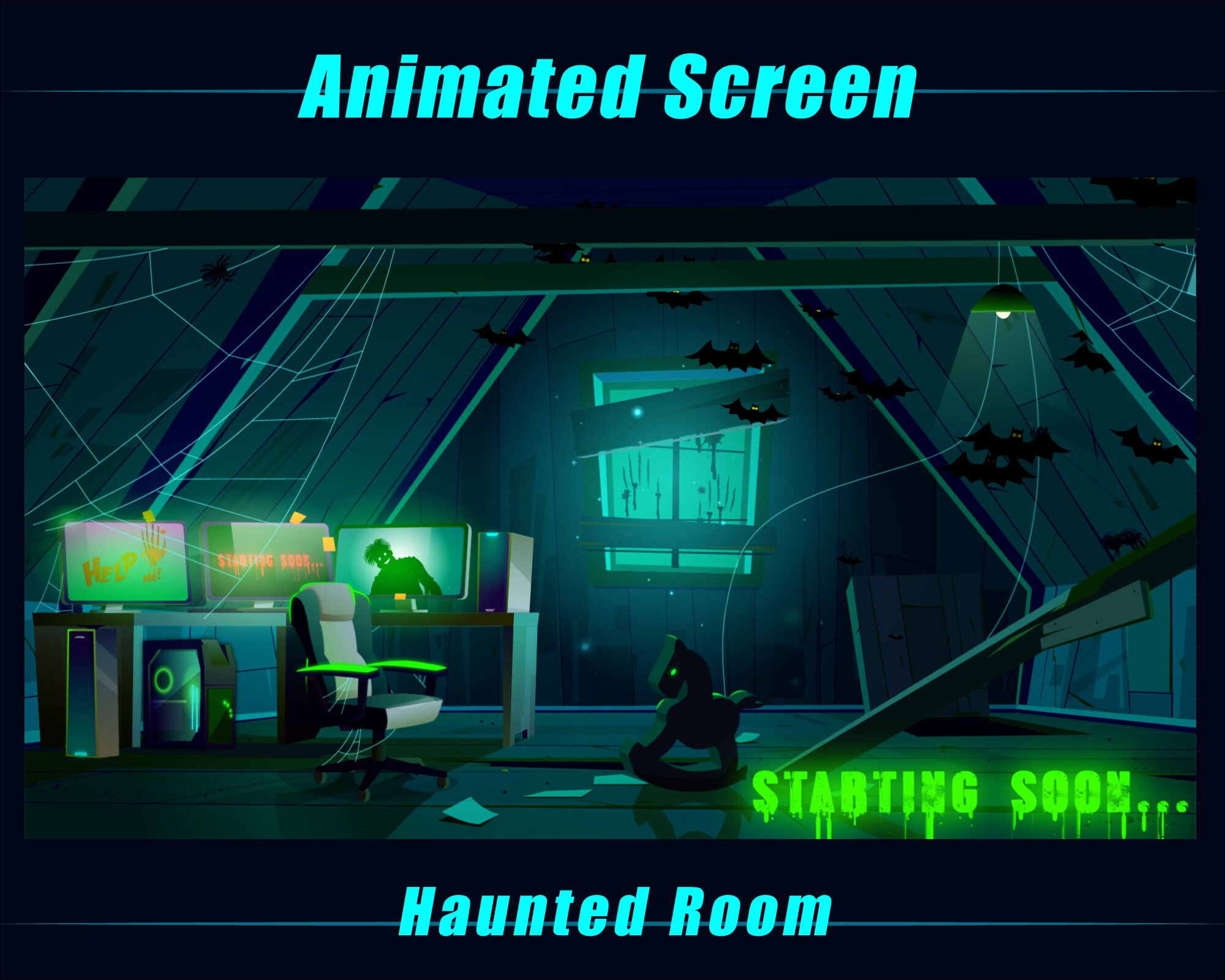 Halloween Neon Haunted PC Room Animated Stream Scenes, NEON Horror Dark ...