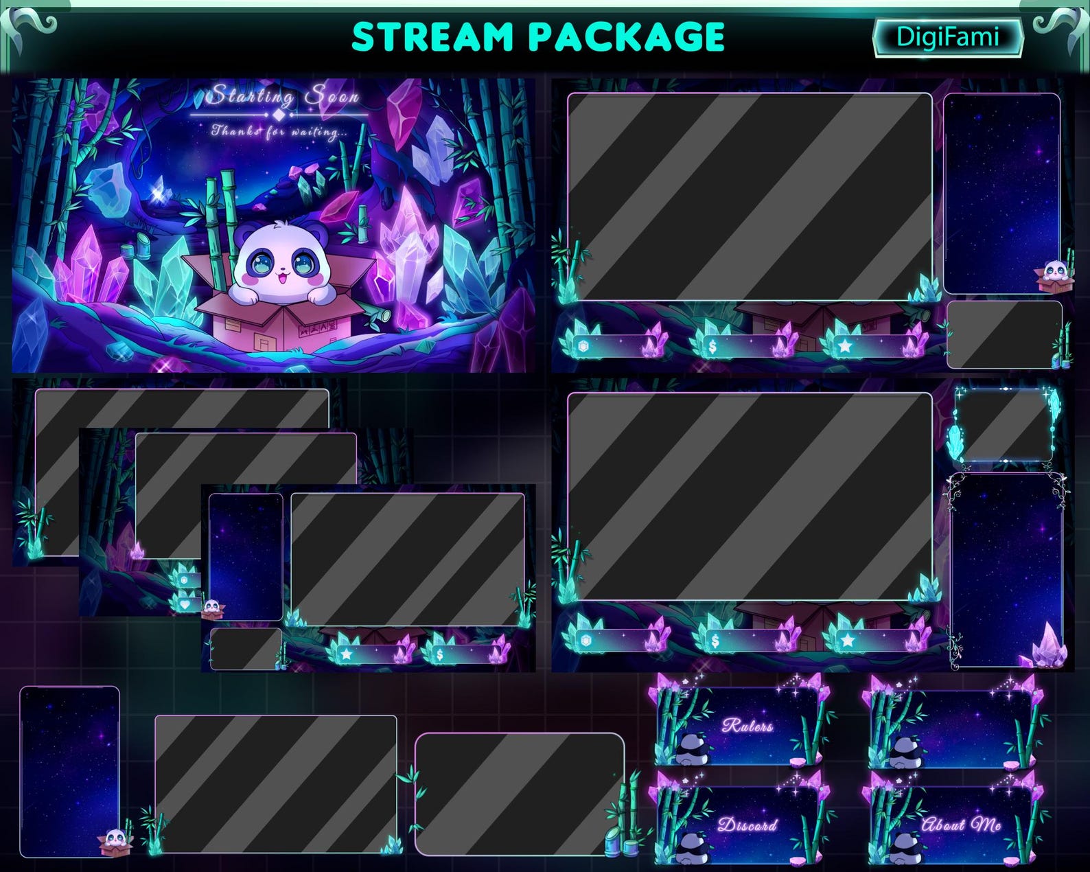 ANIMATED Twitch Stream Overlay Package Cute Crystal Panda, Panda in ...