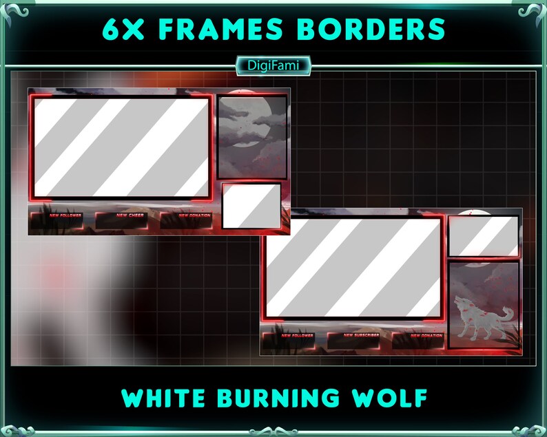 White Fire Wolf Animated Stream Overlay Package, Burning White Wolf ...