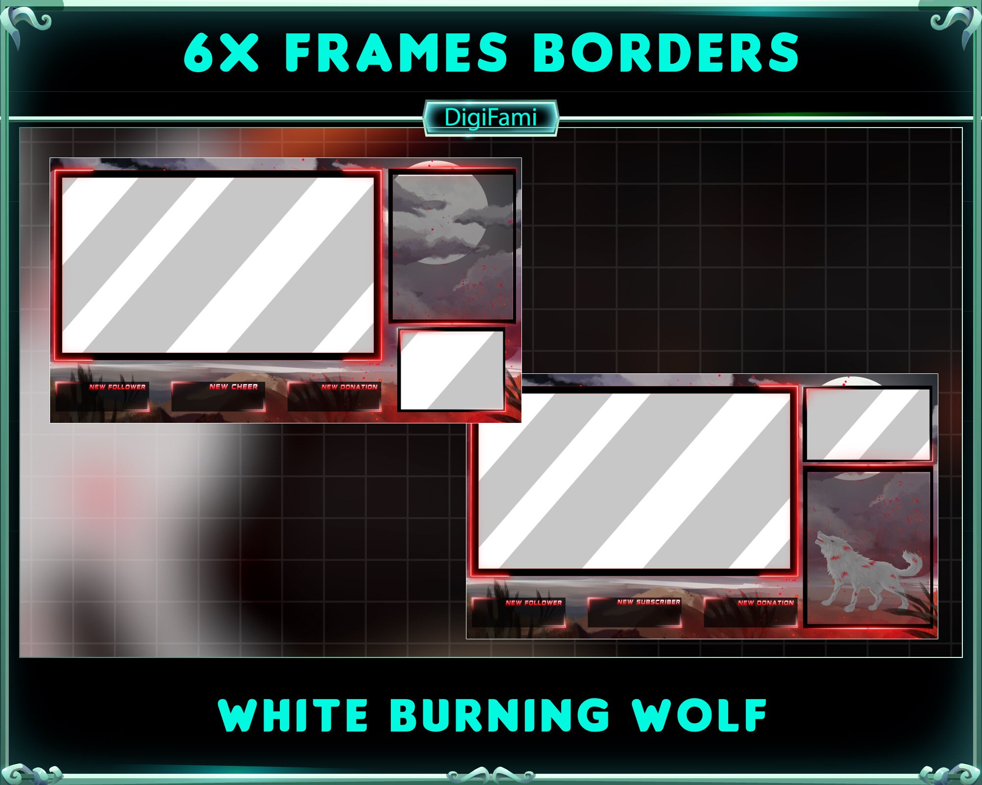 White Fire Wolf Animated Stream Overlay Package, Burning White Wolf ...