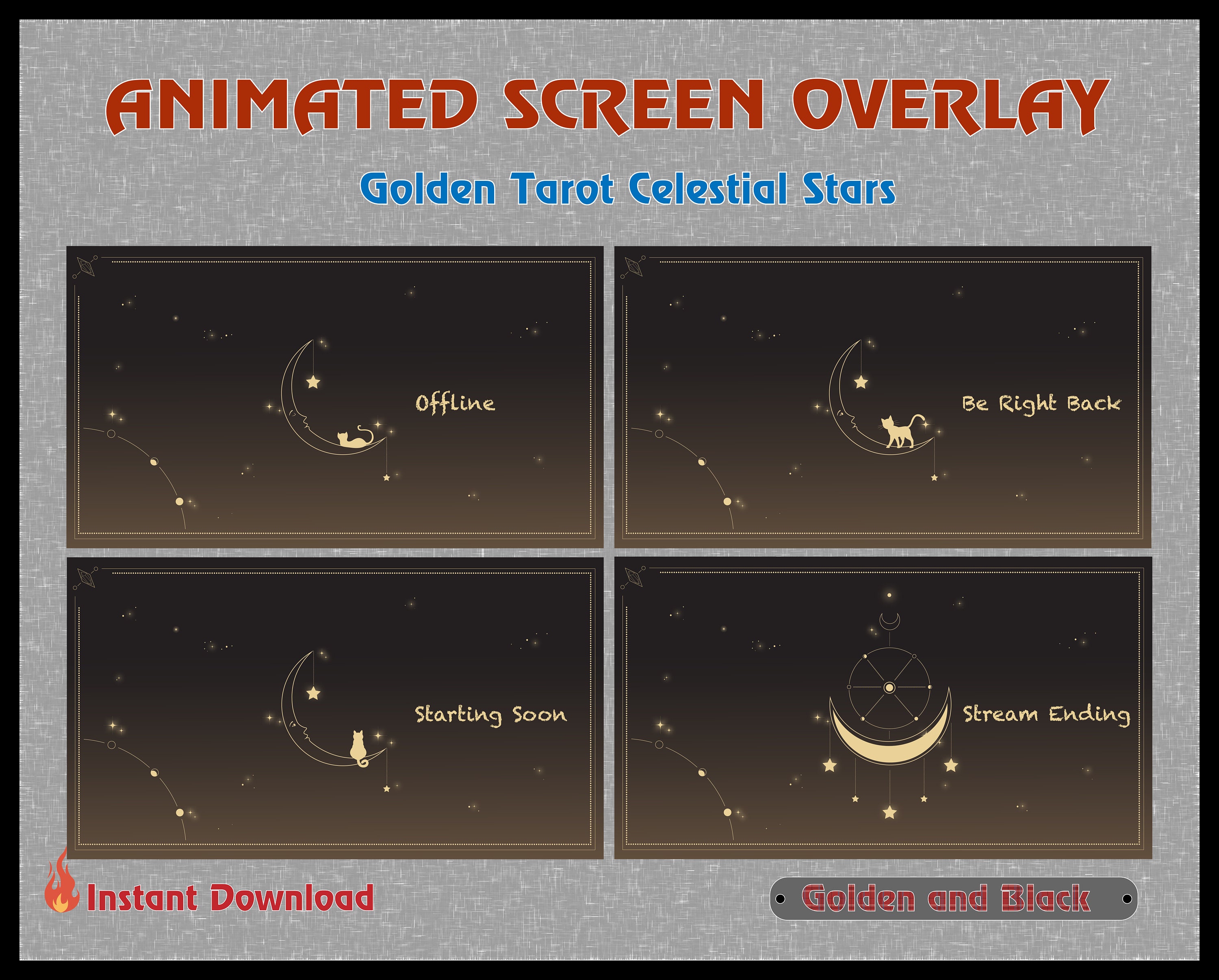 Animated Screen Moon Cat Twitch Overlays / Celestial Twitch Scenes ...