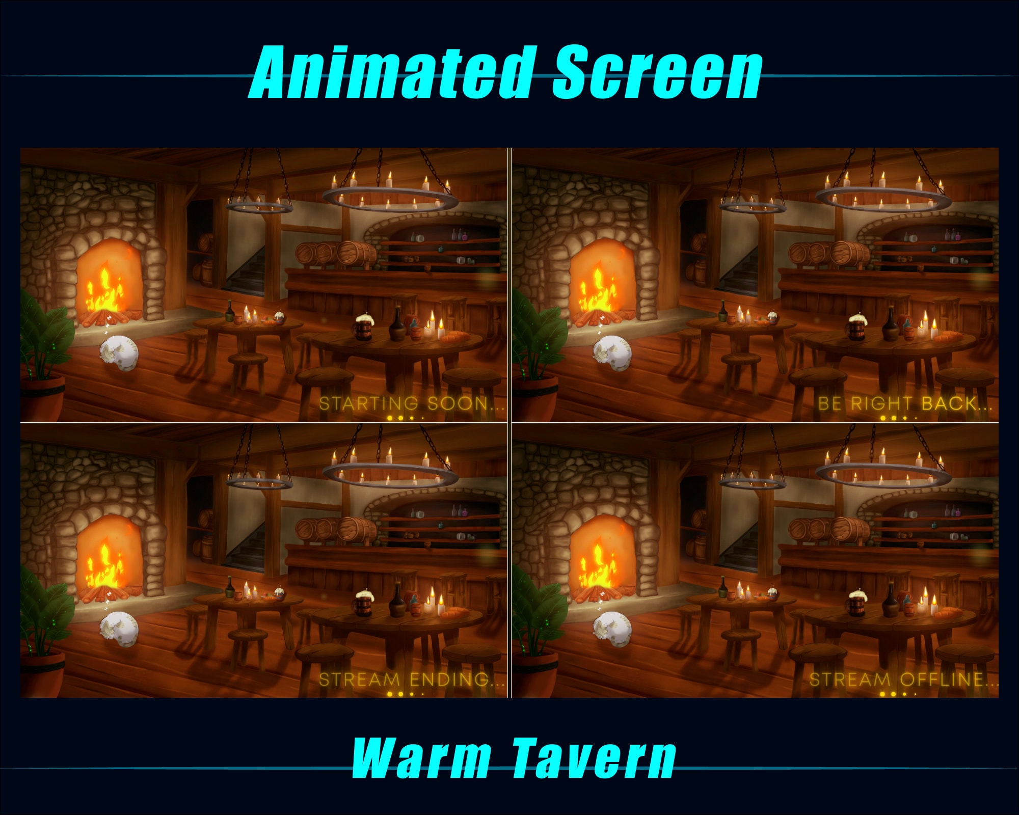 Animated Twitch Overlay Warm Tavern / Sleeping White Cat / Cozy Pub Bar ...