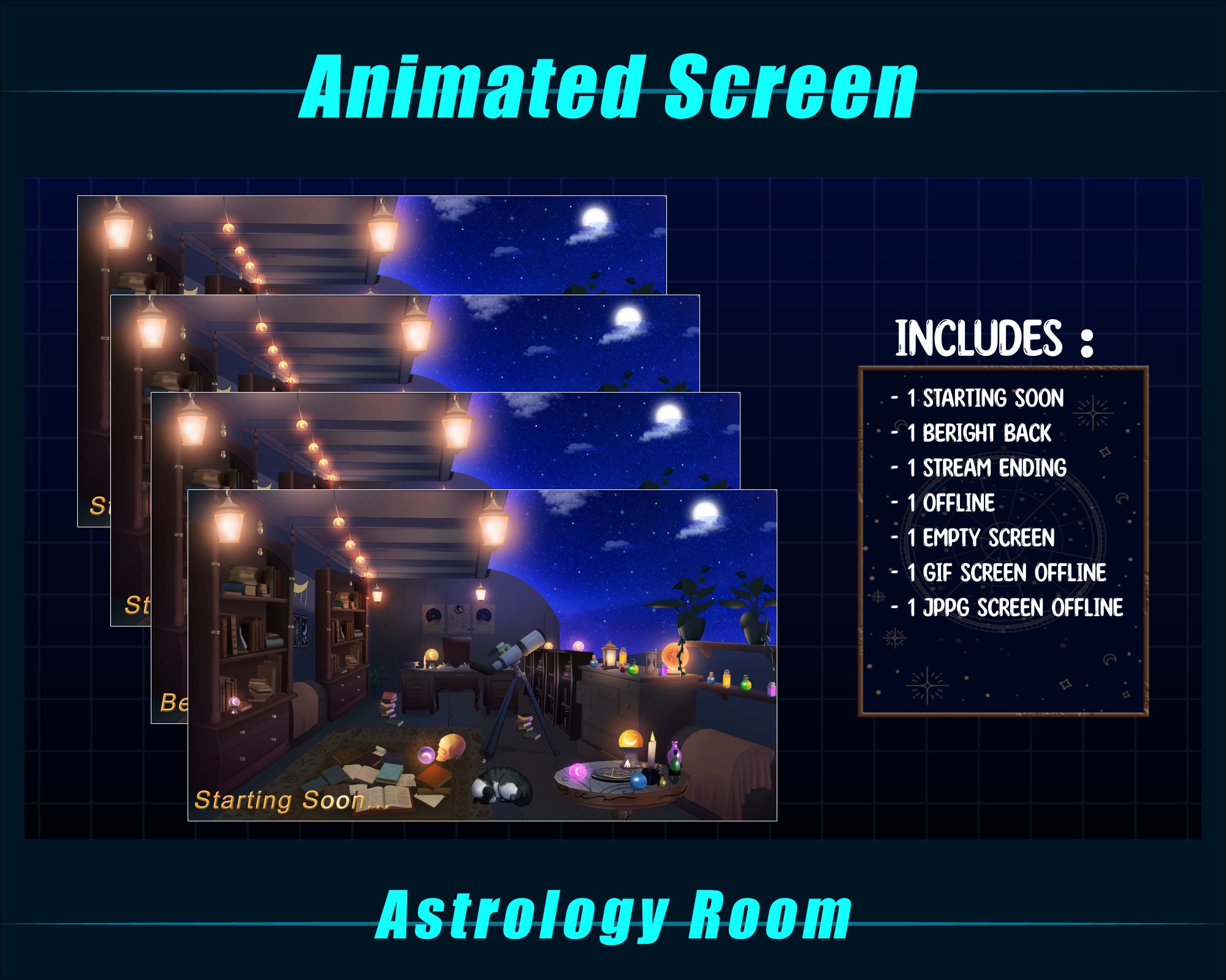 Animated Scenes Astrology Room Twitch Overlays, Celestial Twitch Overlay, Witchy House Screen ...