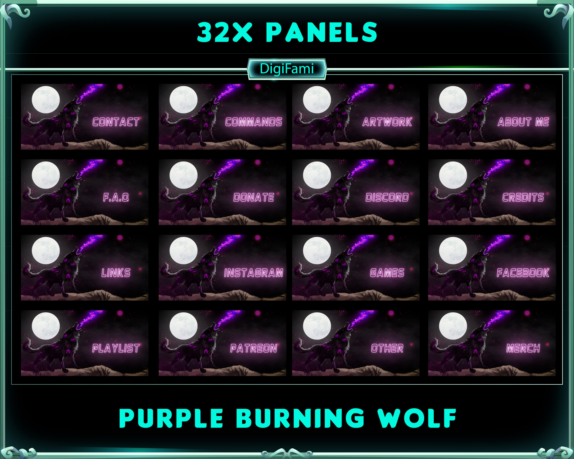 Animated Twitch PURPLE Fire Wolf Stream Overlay Package, PURPLE Burning ...