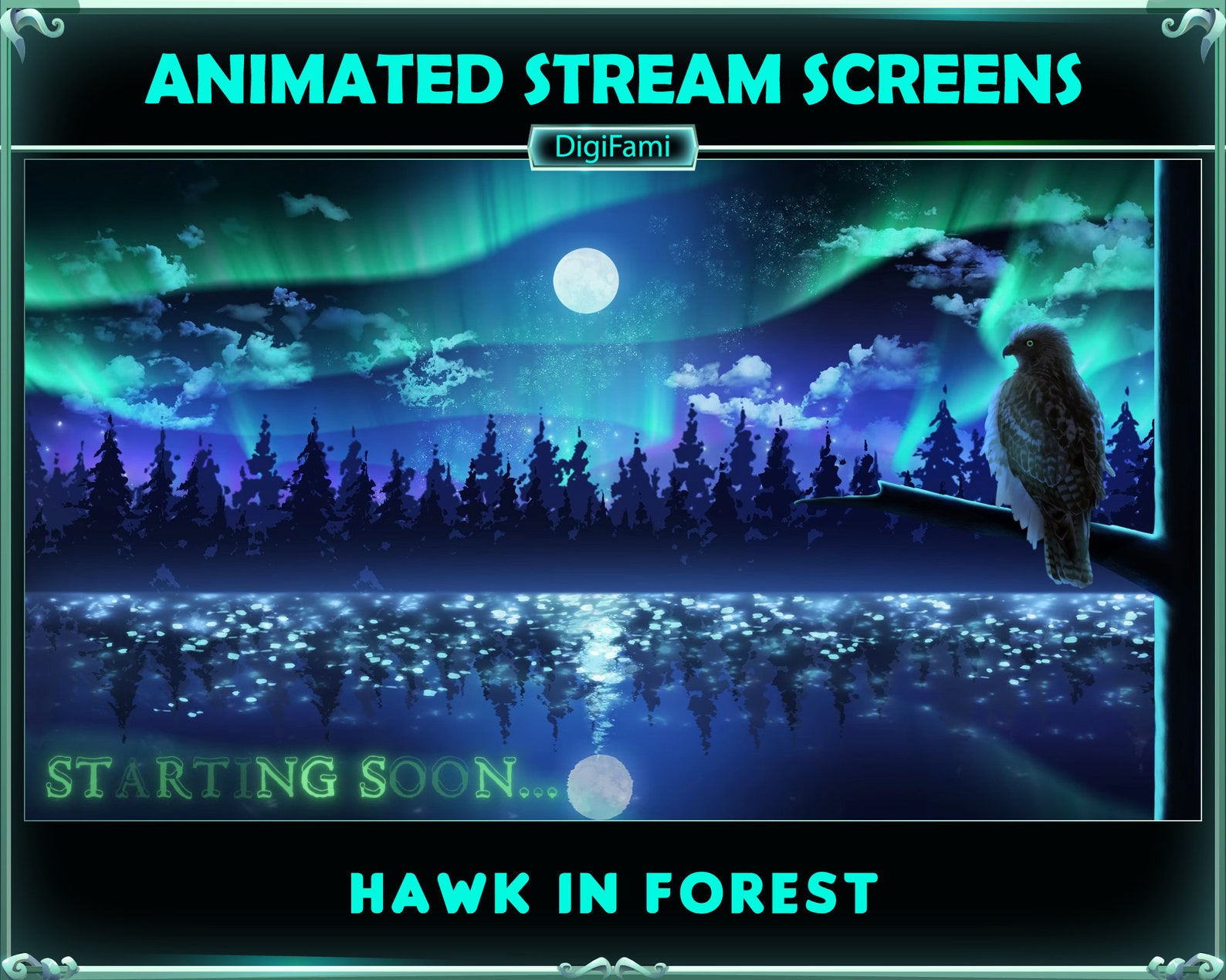 Animated Twitch Overlay Package Hawk in Light Forest, Animated Stream ...