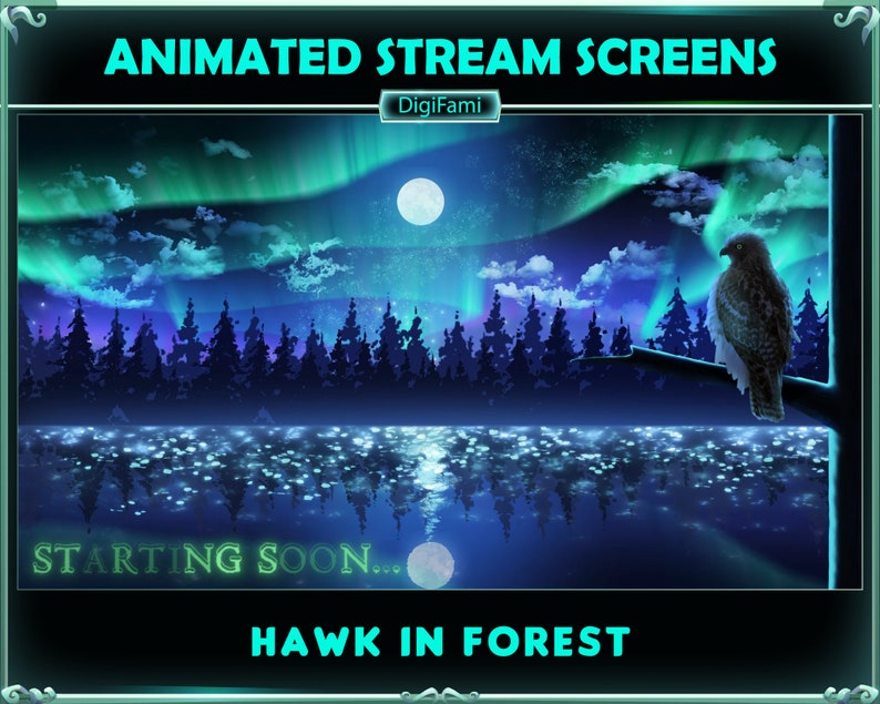 Animated Twitch Overlay Package Hawk in Light Forest, Animated Stream ...