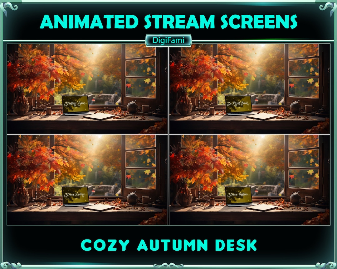 ANIMATED Twitch Stream Overlays Autumn PC Desk, Working Desk in Fall ...