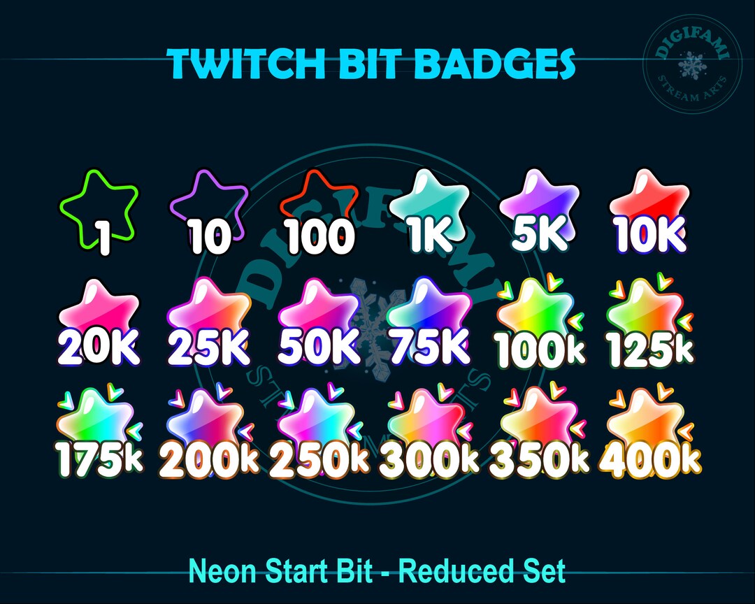 Reduced Neon Crystal Star Twitch Bit Badges Set, Reduced Set of Neon ...