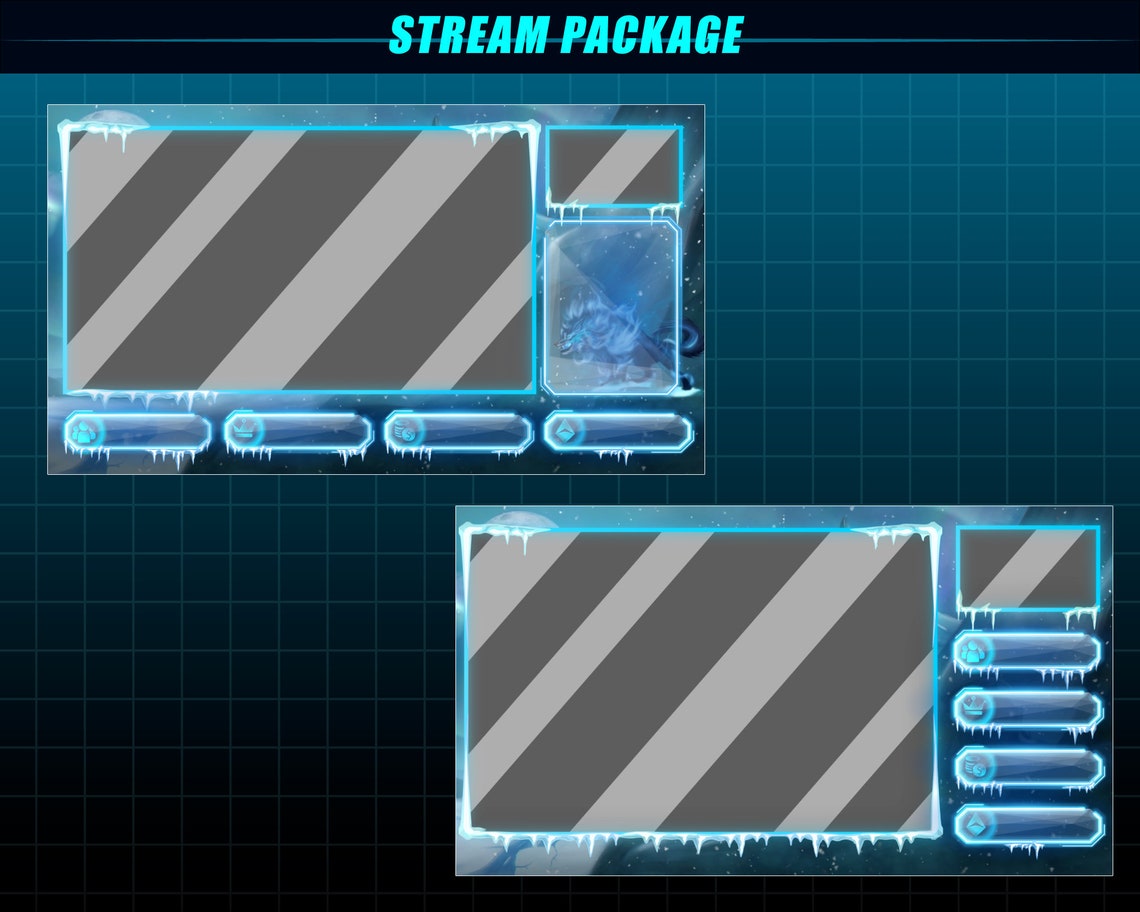 ICE Wolf Animated Twitch Stream Overlay Package, Winter Ice Wolf Twitch ...