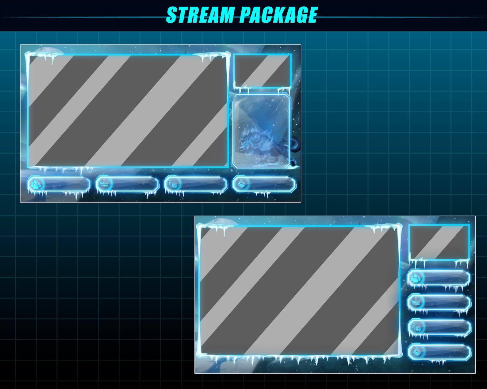 ICE Wolf Animated Twitch Stream Overlay Package, Winter Ice Wolf Twitch ...